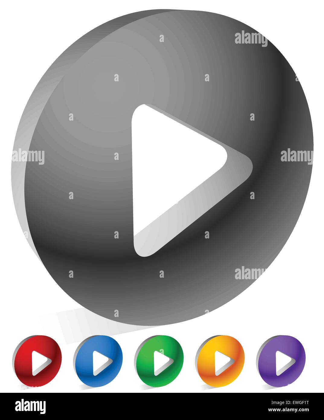 Round 3D play button, play icon in 6 colors. Vector Stock Vector Image ...