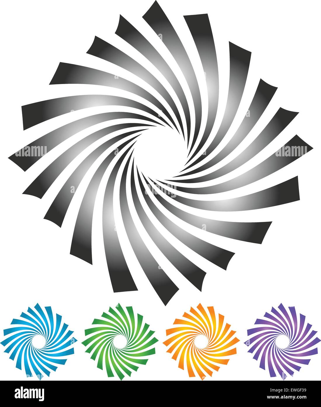 Abstract twisting, rotating vector elements in 5 colors Stock Vector ...