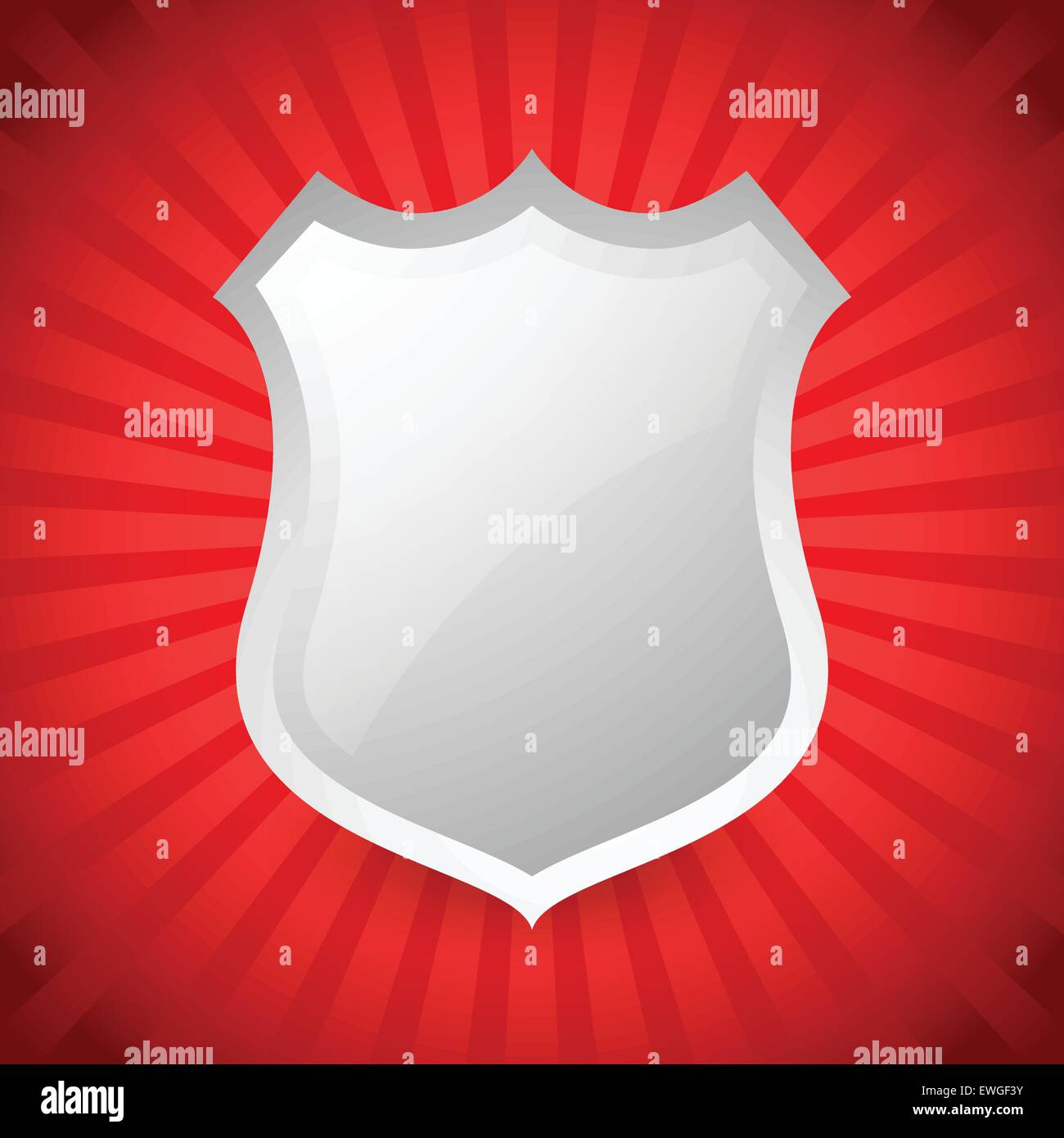 Blank glossy shield shape over red sunburst, starburst background Stock ...
