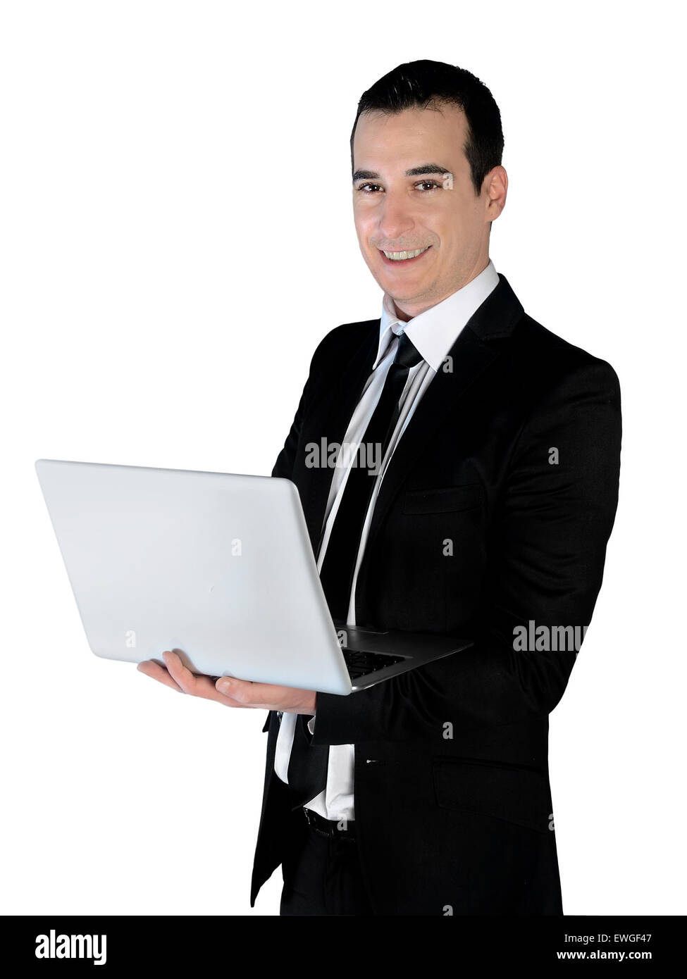 Isolated business man with laptop Stock Photo - Alamy