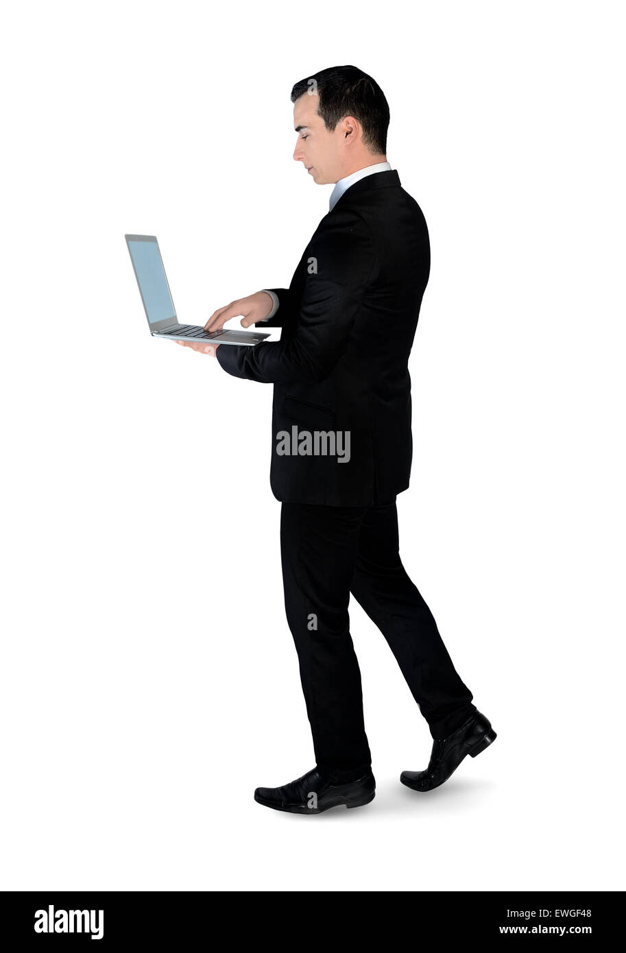 Isolated business man with laptop Stock Photo - Alamy