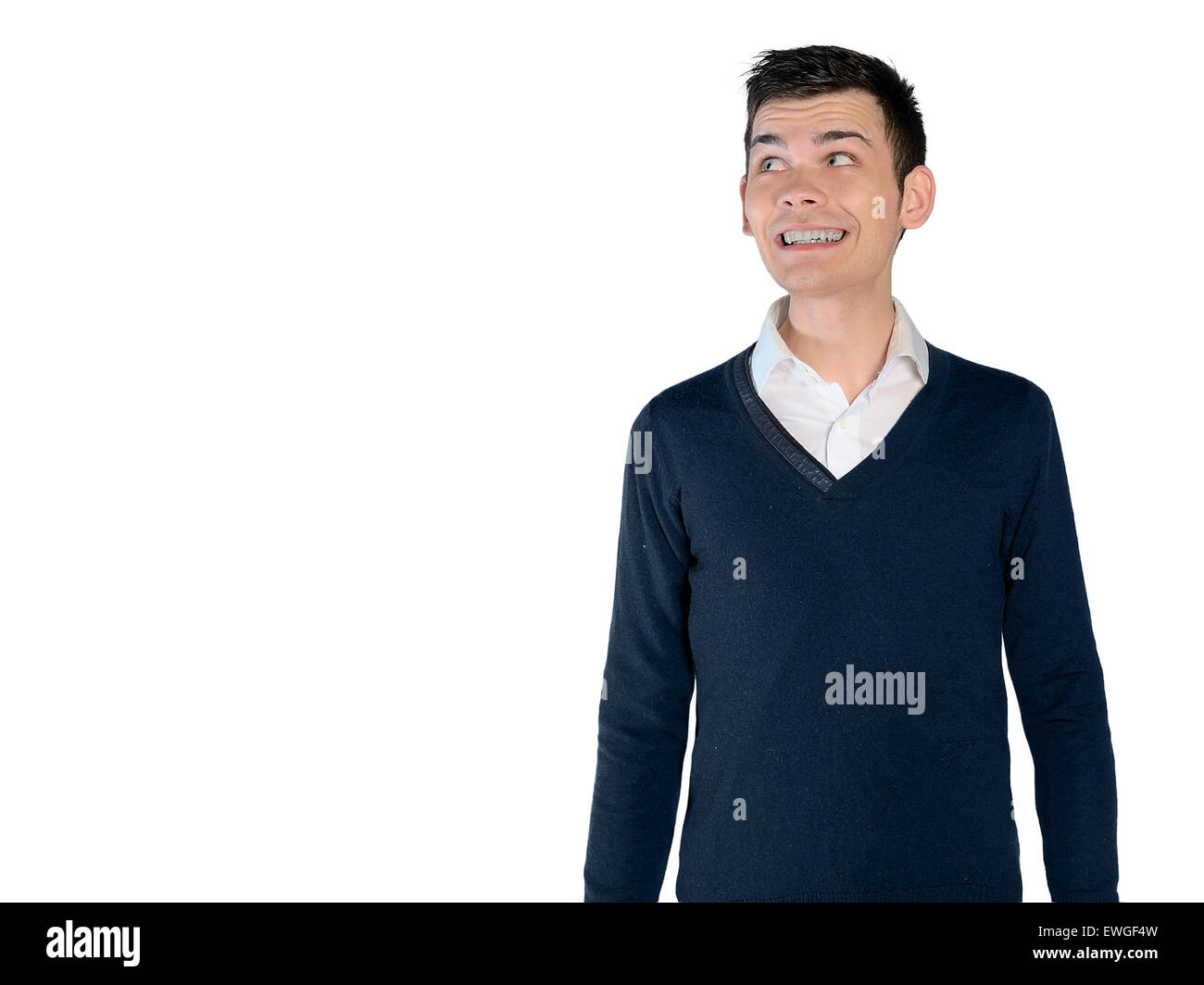 Isolated young man looking up Stock Photo - Alamy