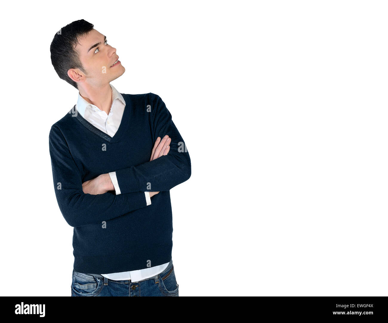 Isolated young man looking up Stock Photo - Alamy