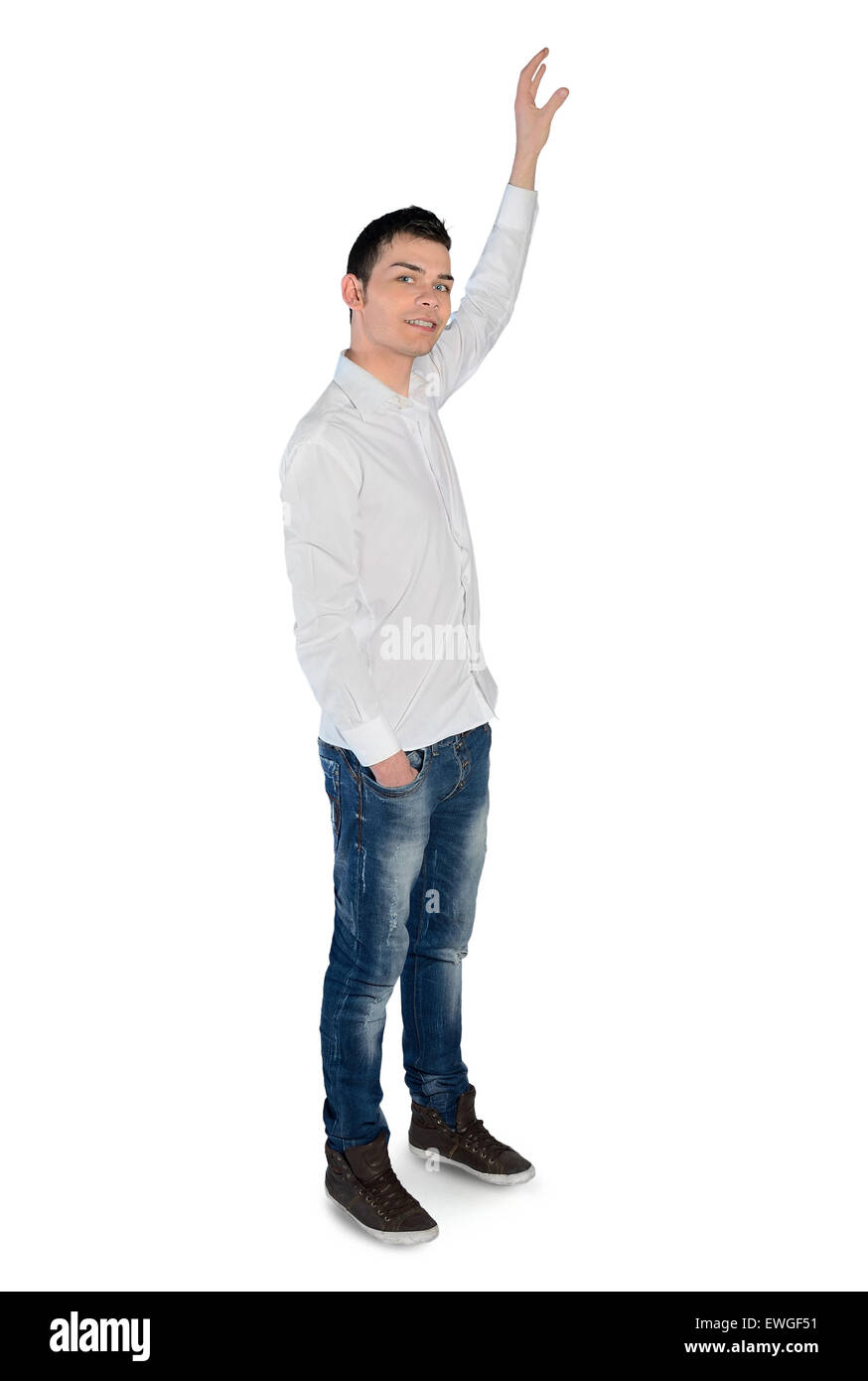 Isolated young man grab something Stock Photo - Alamy