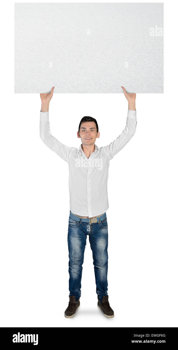 Isolated young man with empty board Stock Photo - Alamy