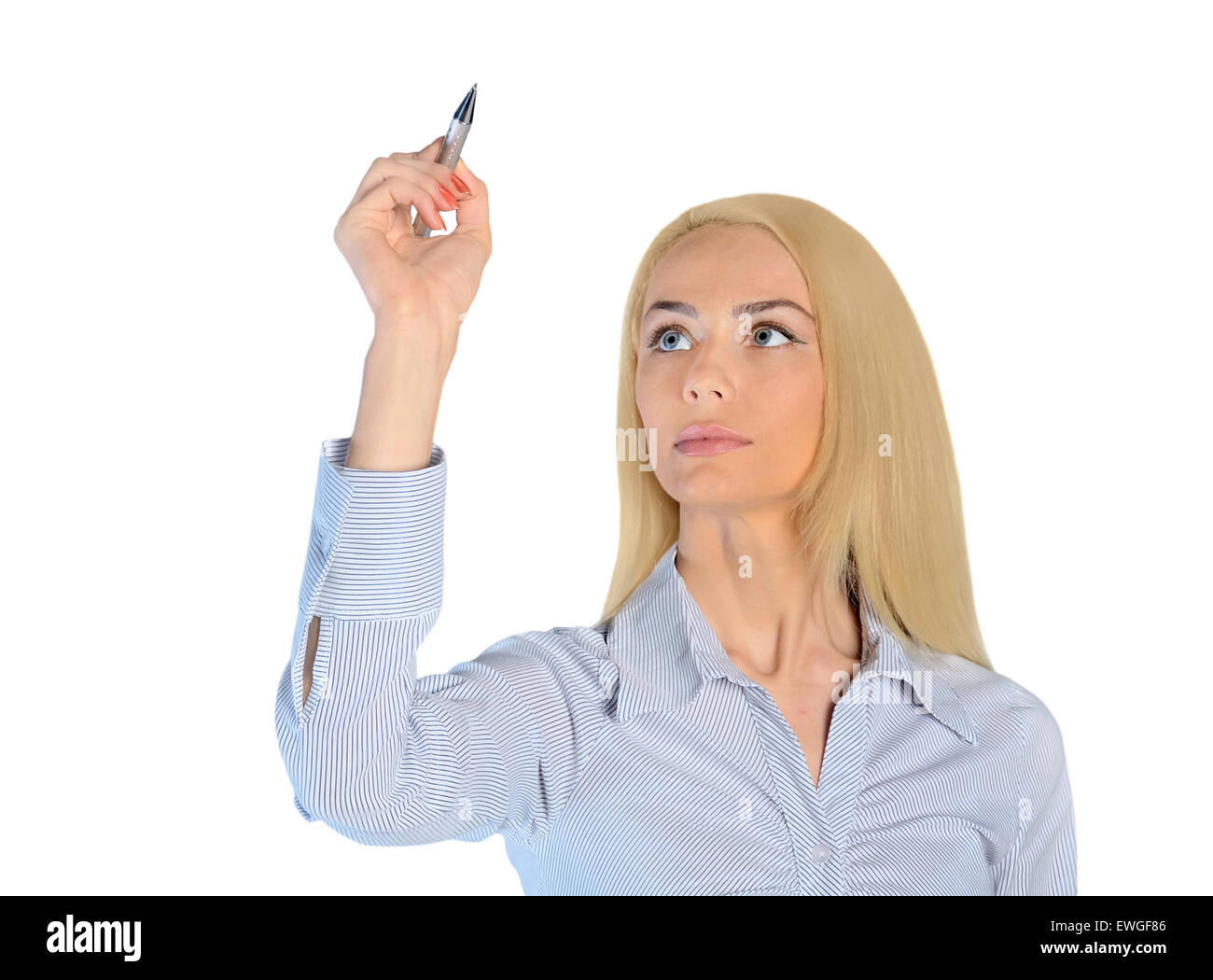 Isolated business woman write something Stock Photo - Alamy
