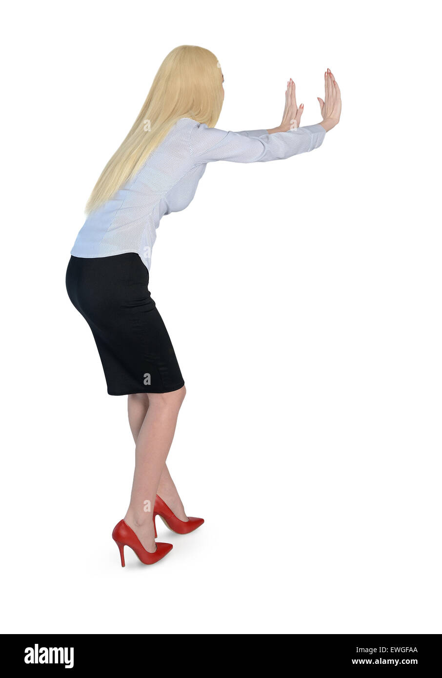 Isolated business woman push side Stock Photo - Alamy
