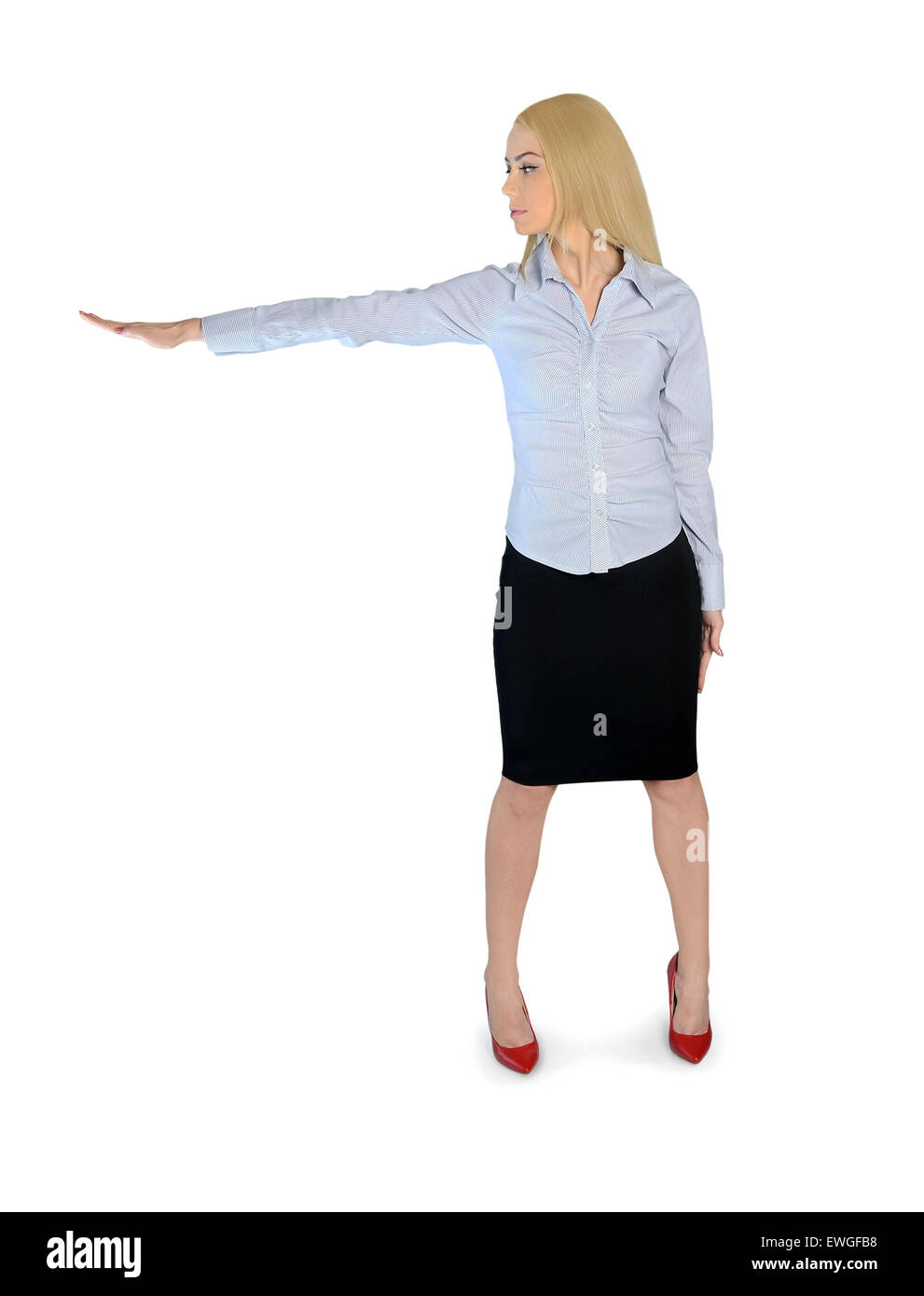 Isolated business woman with hand side Stock Photo - Alamy