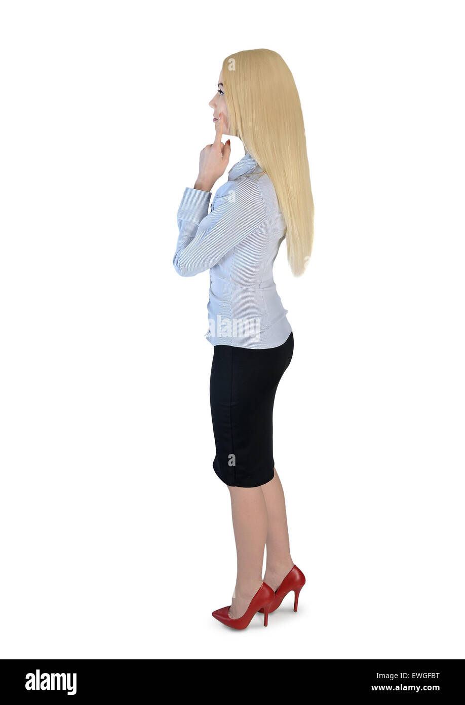 Isolated business woman thinking solution Stock Photo - Alamy