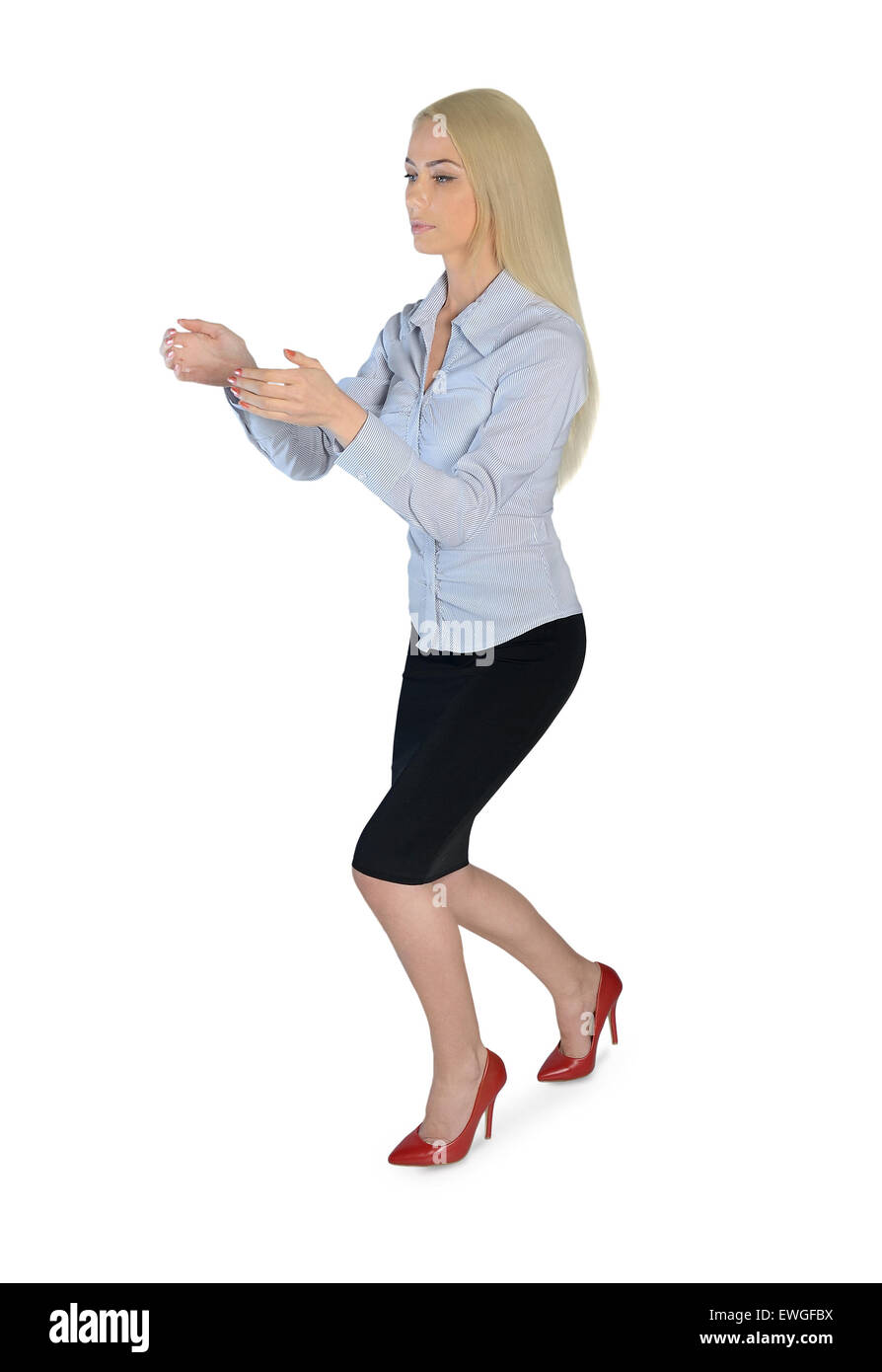 Isolated business woman carry something Stock Photo - Alamy