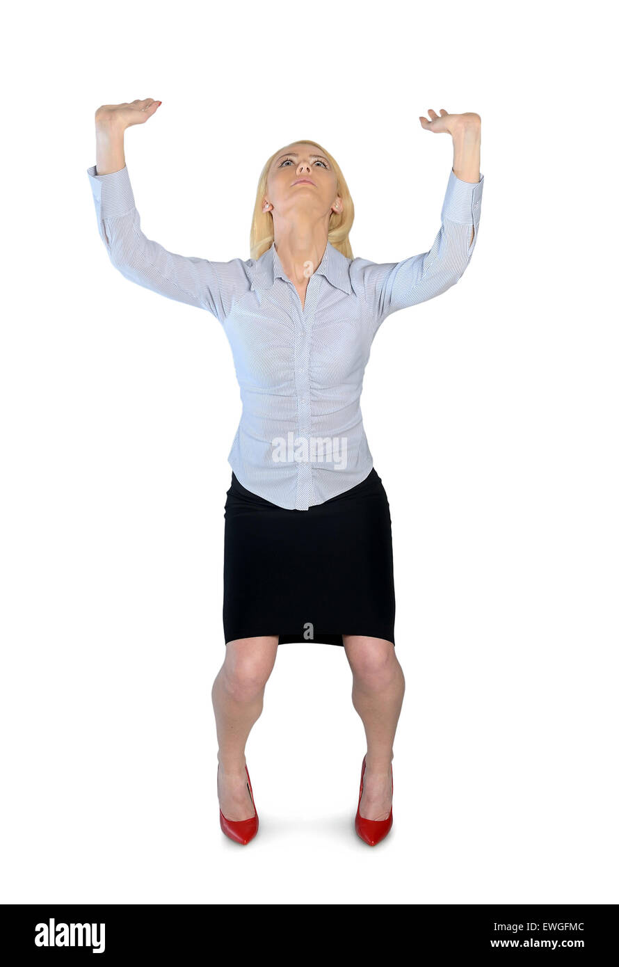 Isolated business woman lifting something Stock Photo - Alamy