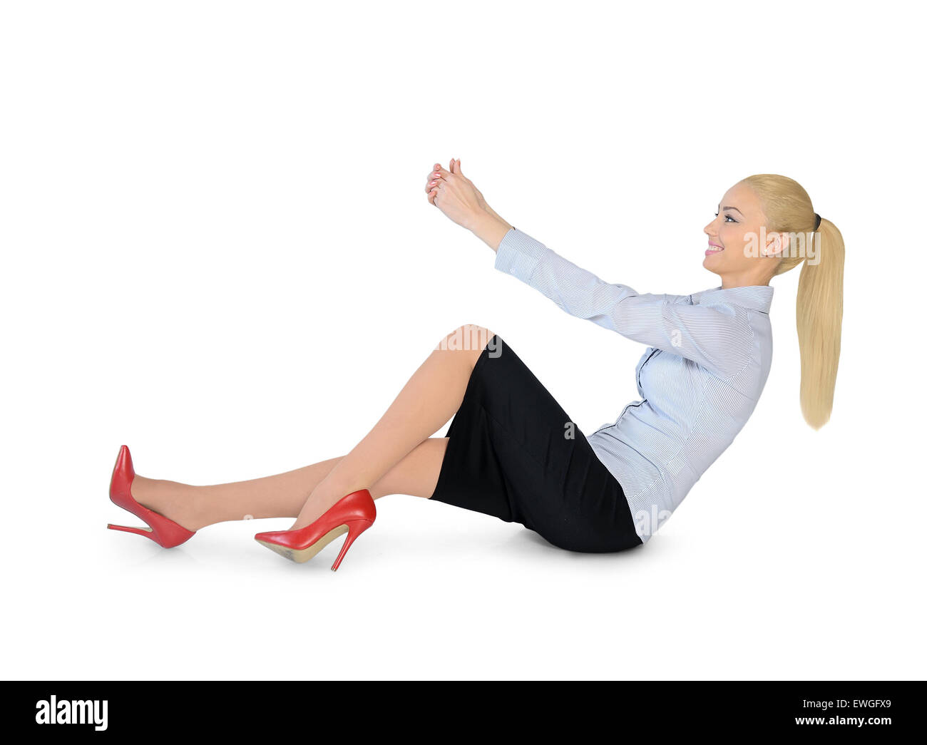 Isolated business woman hold something Stock Photo - Alamy