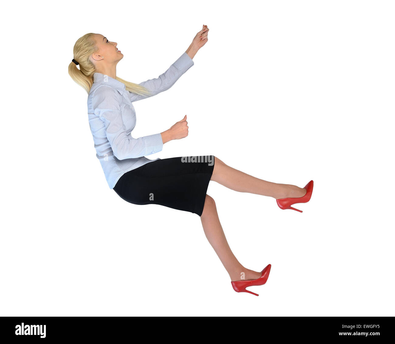 Isolated business woman climb something Stock Photo - Alamy