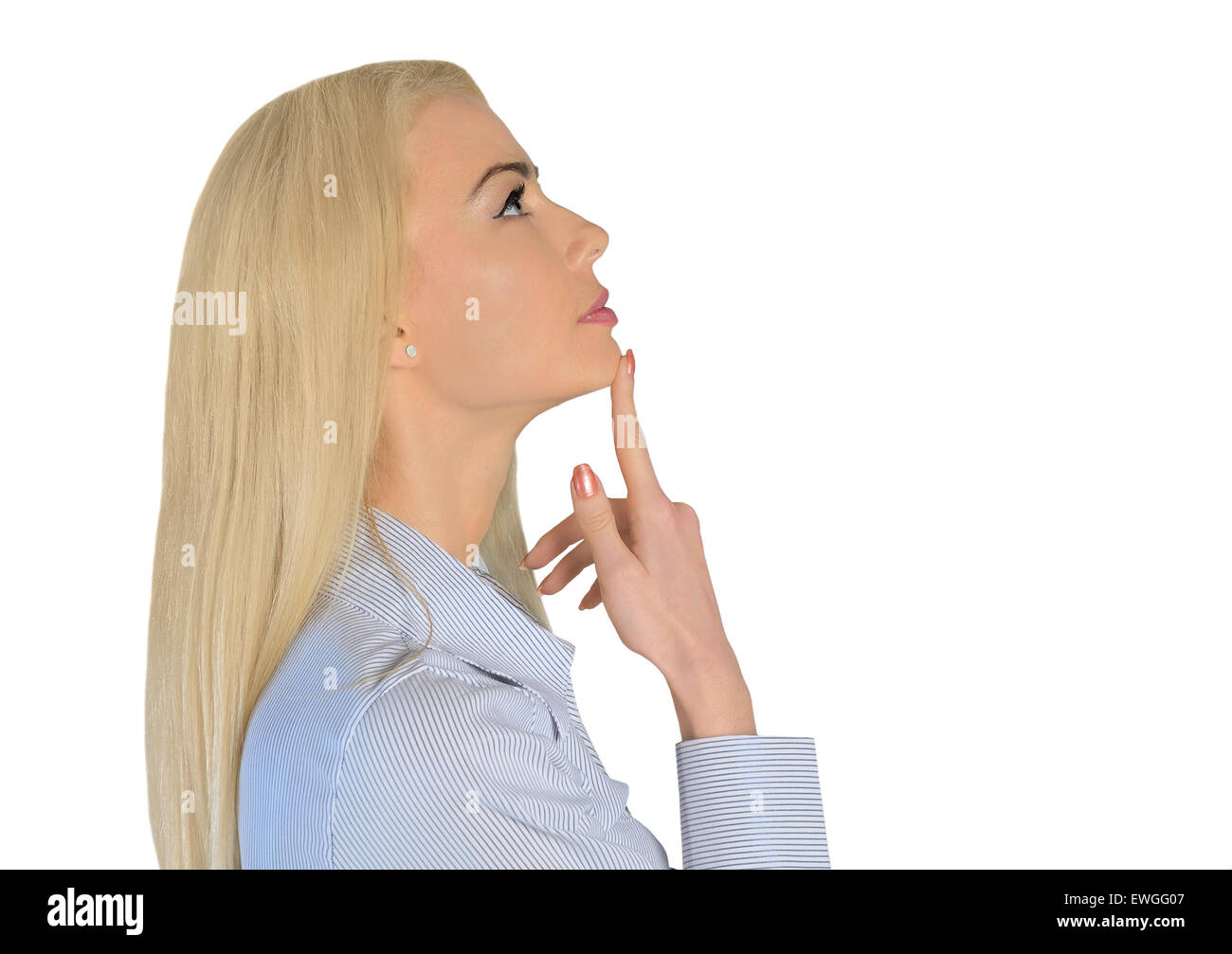 Isolated business woman thinking up Stock Photo - Alamy