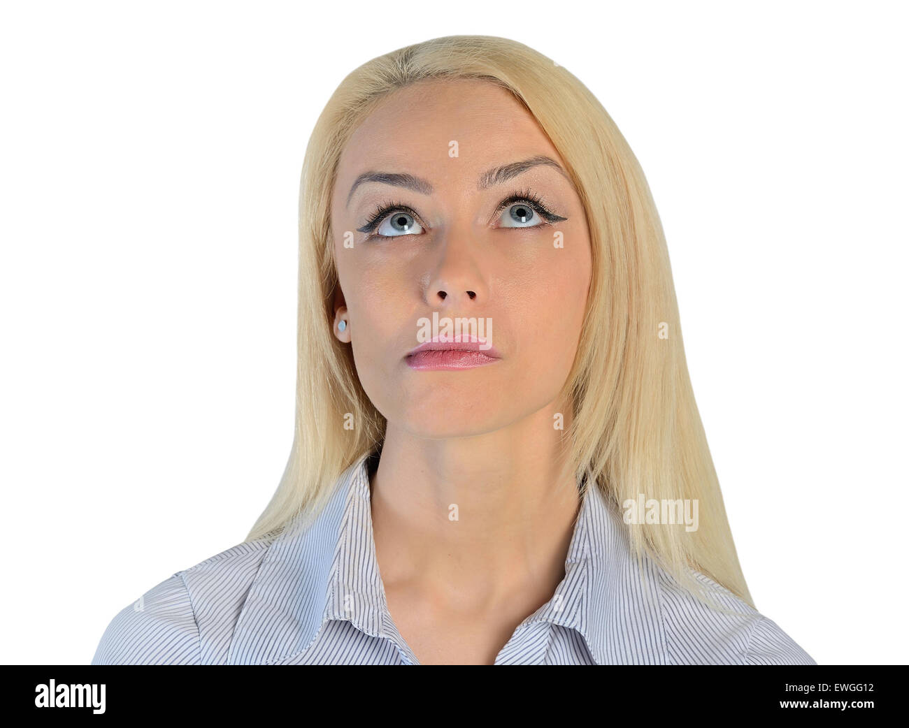 Isolated business woman looking up Stock Photo - Alamy