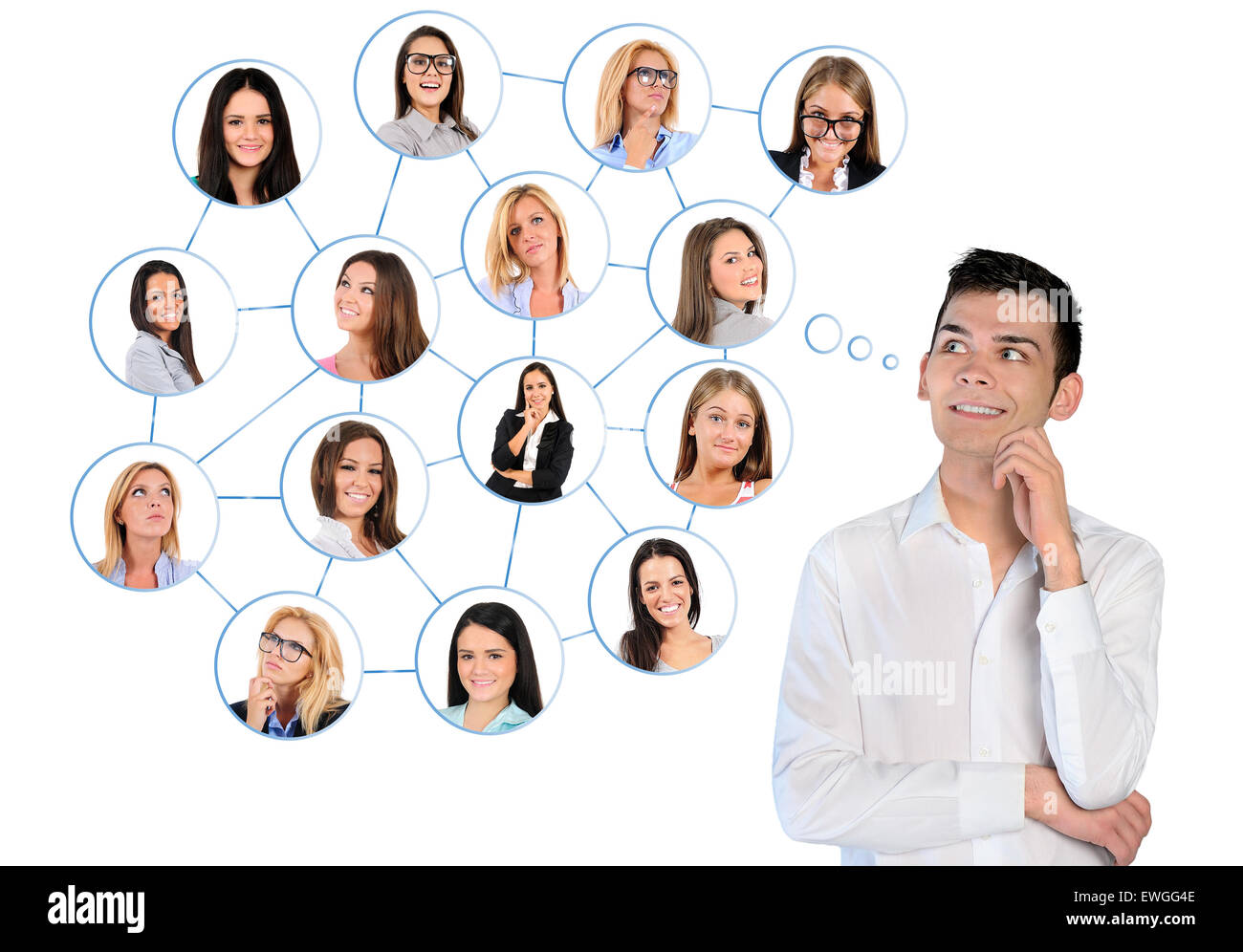 Young man and many friends connected Stock Photo - Alamy
