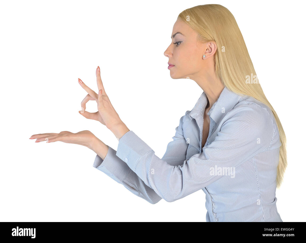 Isolated business woman flick something Stock Photo - Alamy