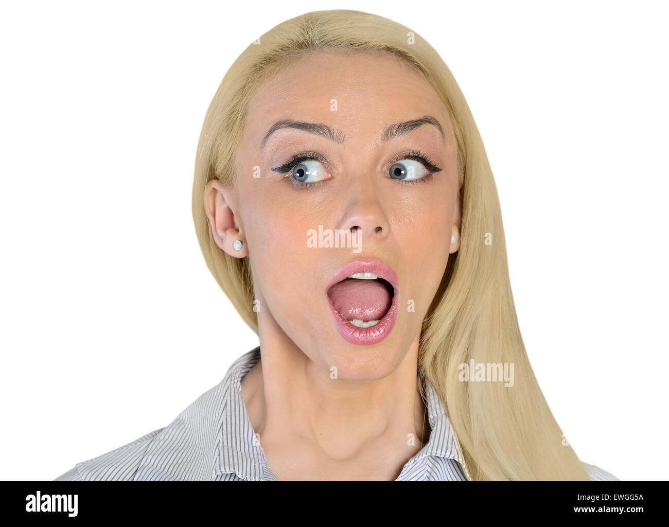 Isolated business woman shocked looking side Stock Photo - Alamy