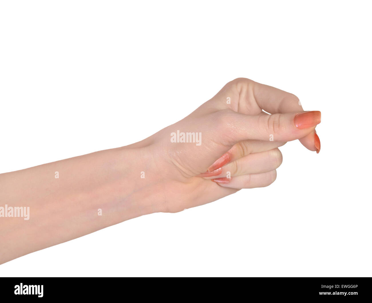 Isolated business woman give something small Stock Photo - Alamy