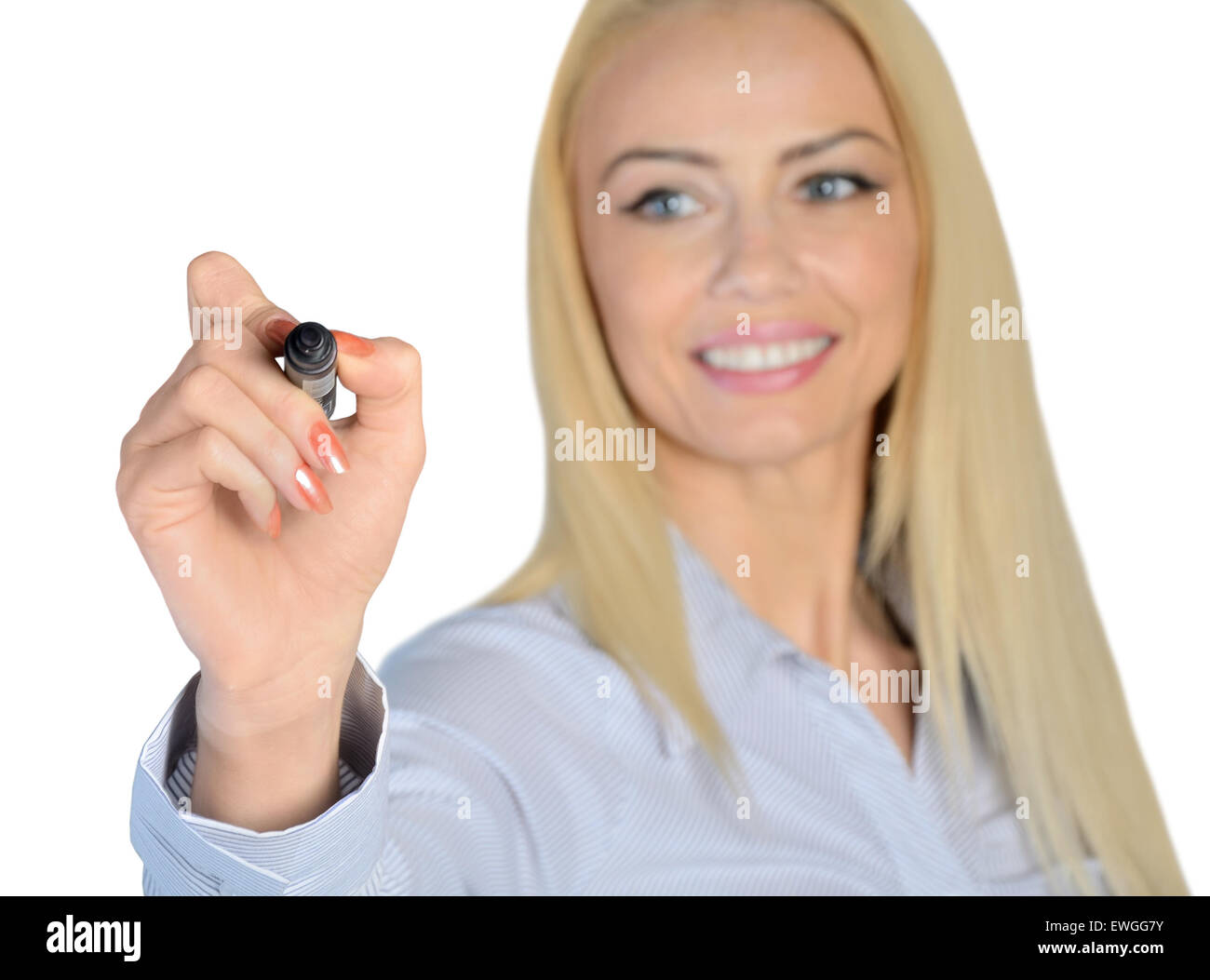 Isolated business woman write something Stock Photo - Alamy