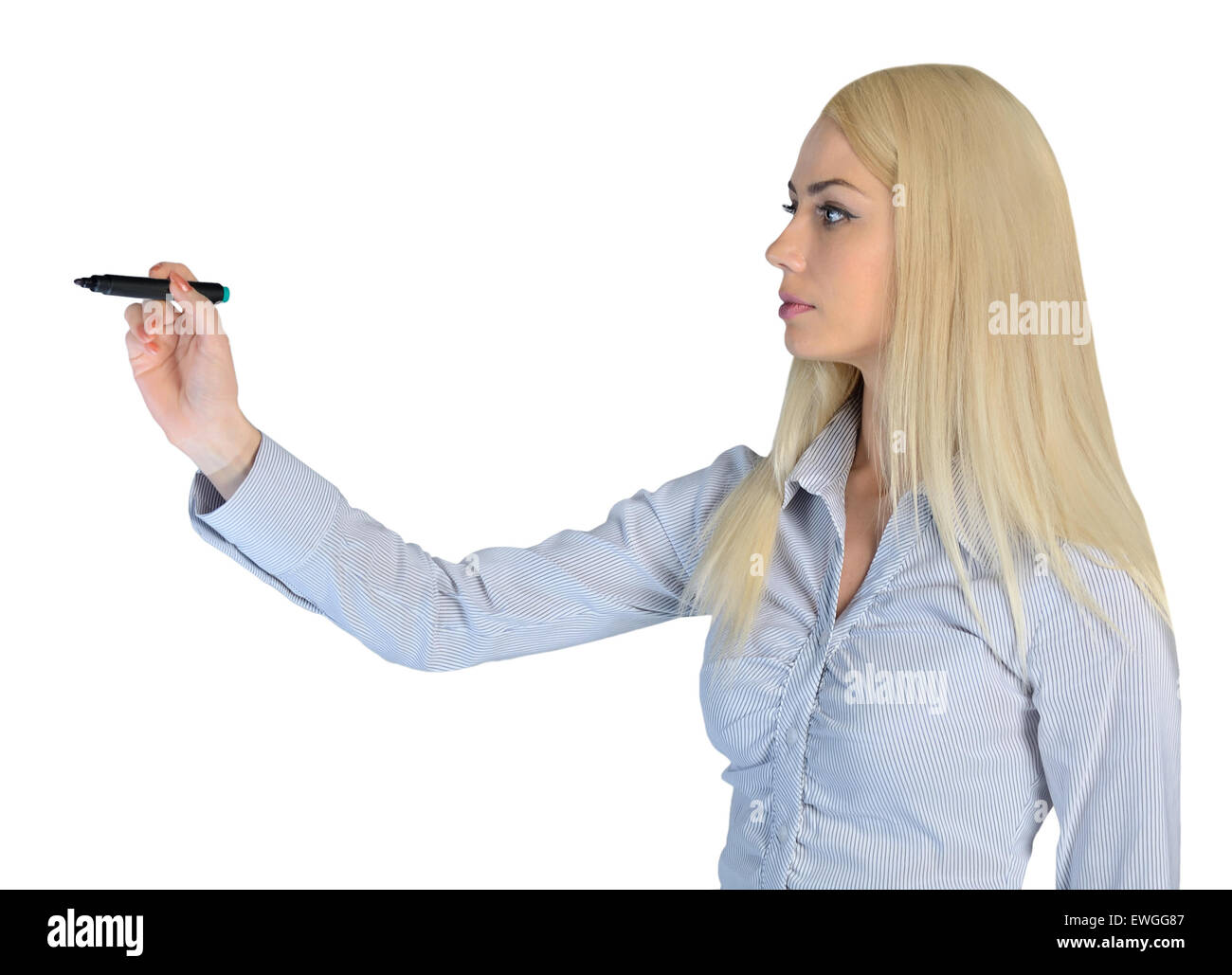Isolated business woman write something Stock Photo - Alamy