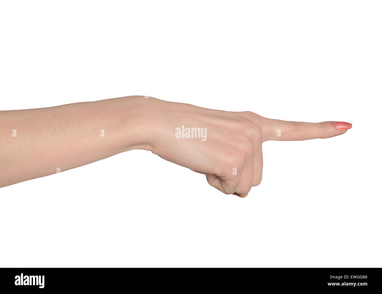 Woman hand pointing side closeup Stock Photo - Alamy