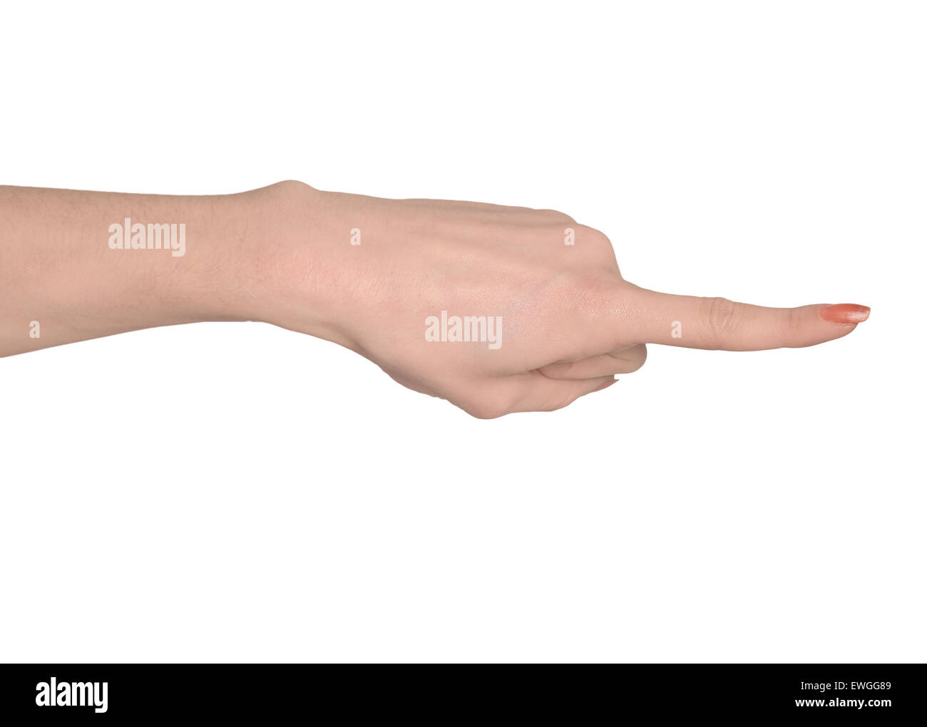 Woman hand pointing side closeup Stock Photo - Alamy