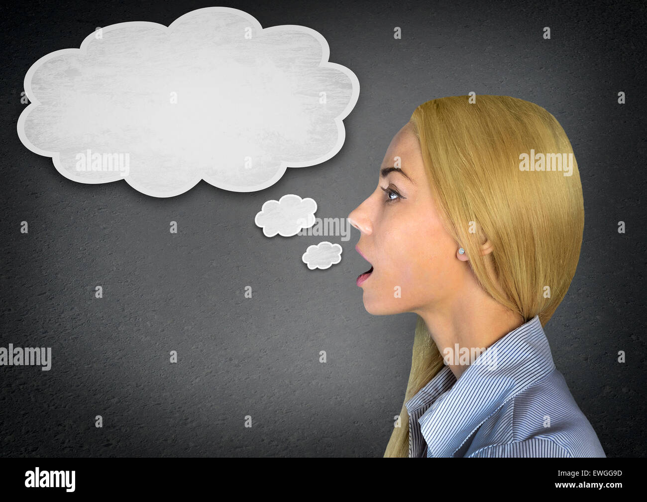 Woman speaking empty text bubble Stock Photo - Alamy