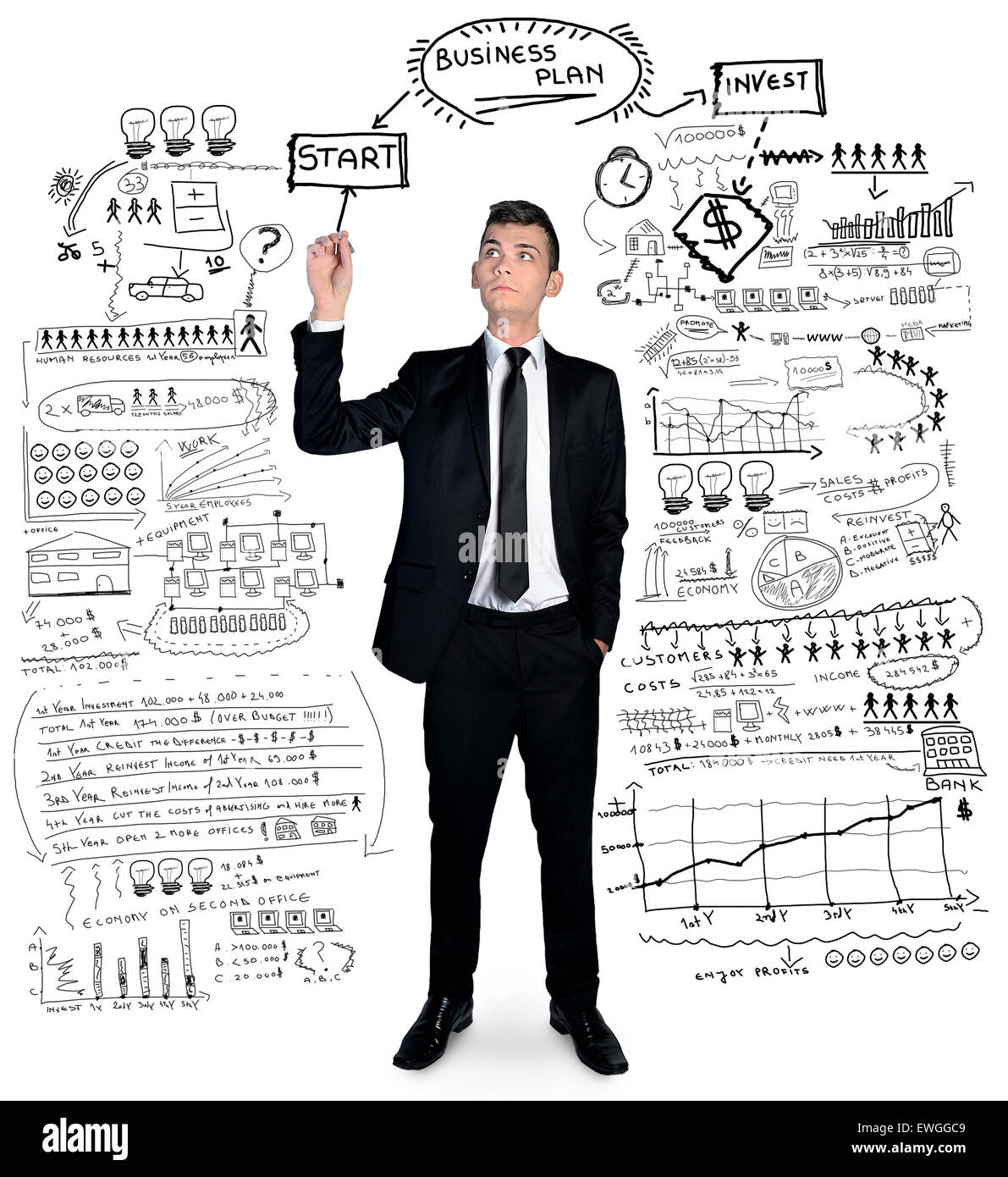 Isolated business man writing business plan Stock Photo - Alamy