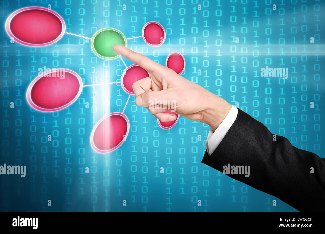 Green button pressed by hand Stock Photo - Alamy