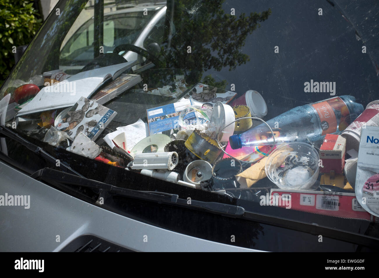 Dirty or Cluttered White Van Dashboard Stock Photo - Alamy