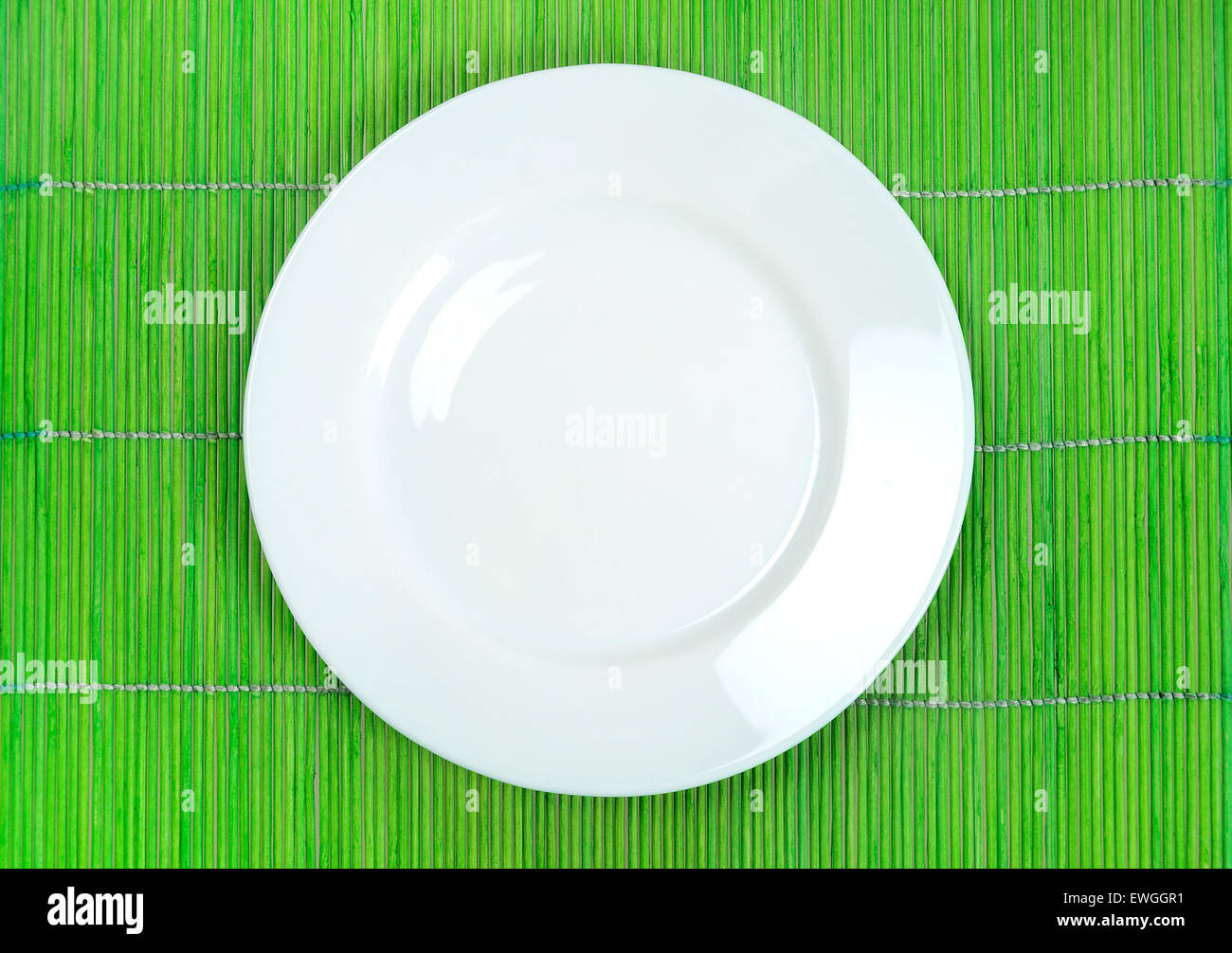 Empty plate on green table Stock Photo - Alamy