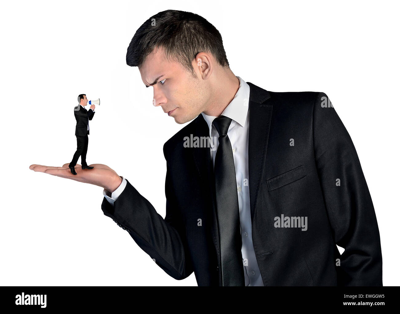 Isolated business man looking angry on little man Stock Photo - Alamy