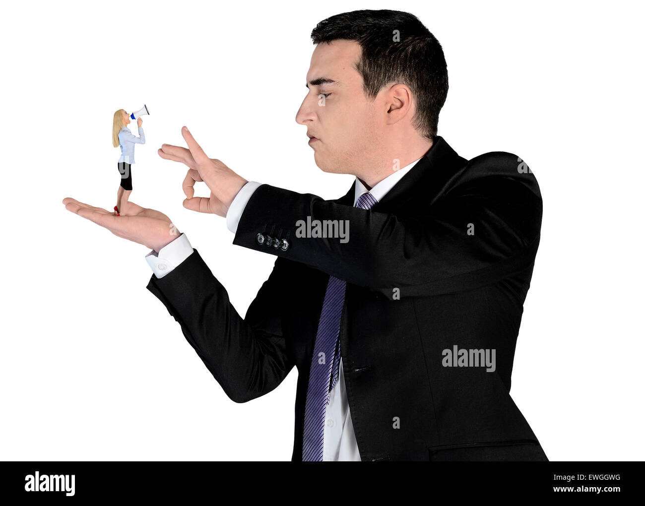 Isolated arrogant business man finger flipping on little woman Stock ...
