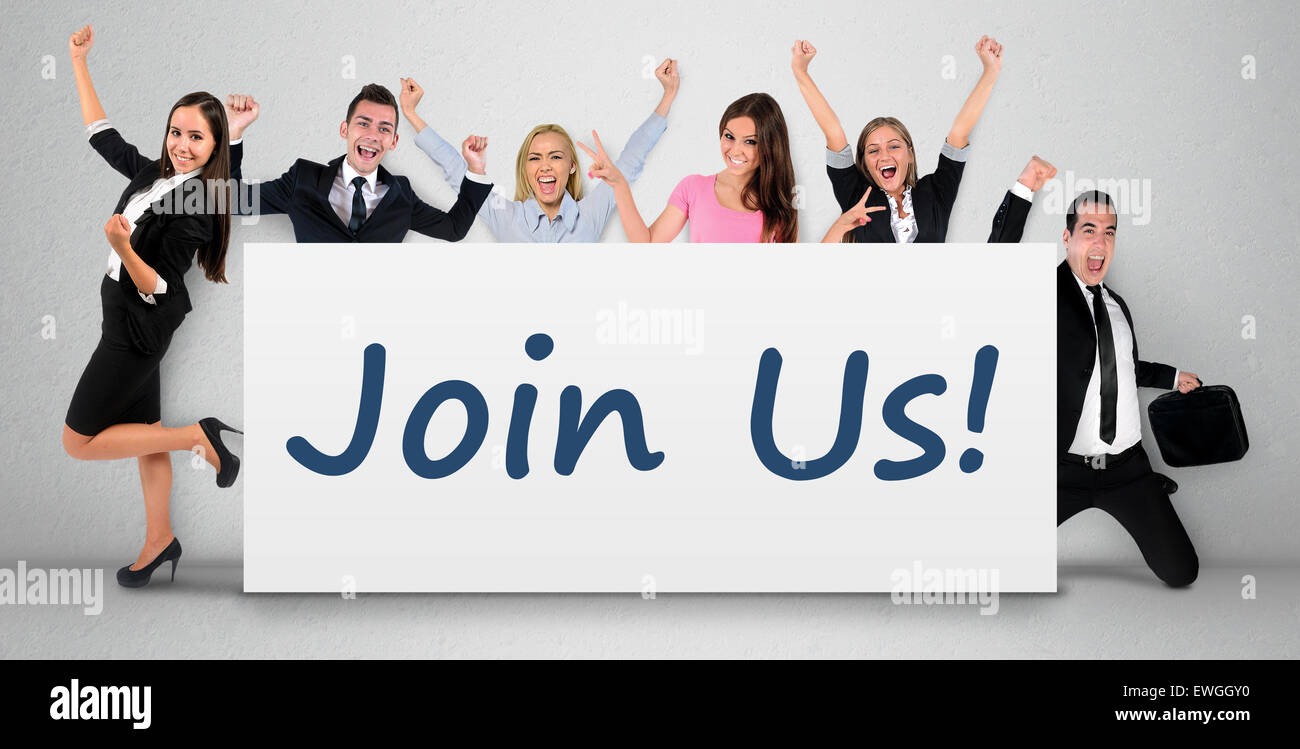 Join us word writing on banner Stock Photo - Alamy