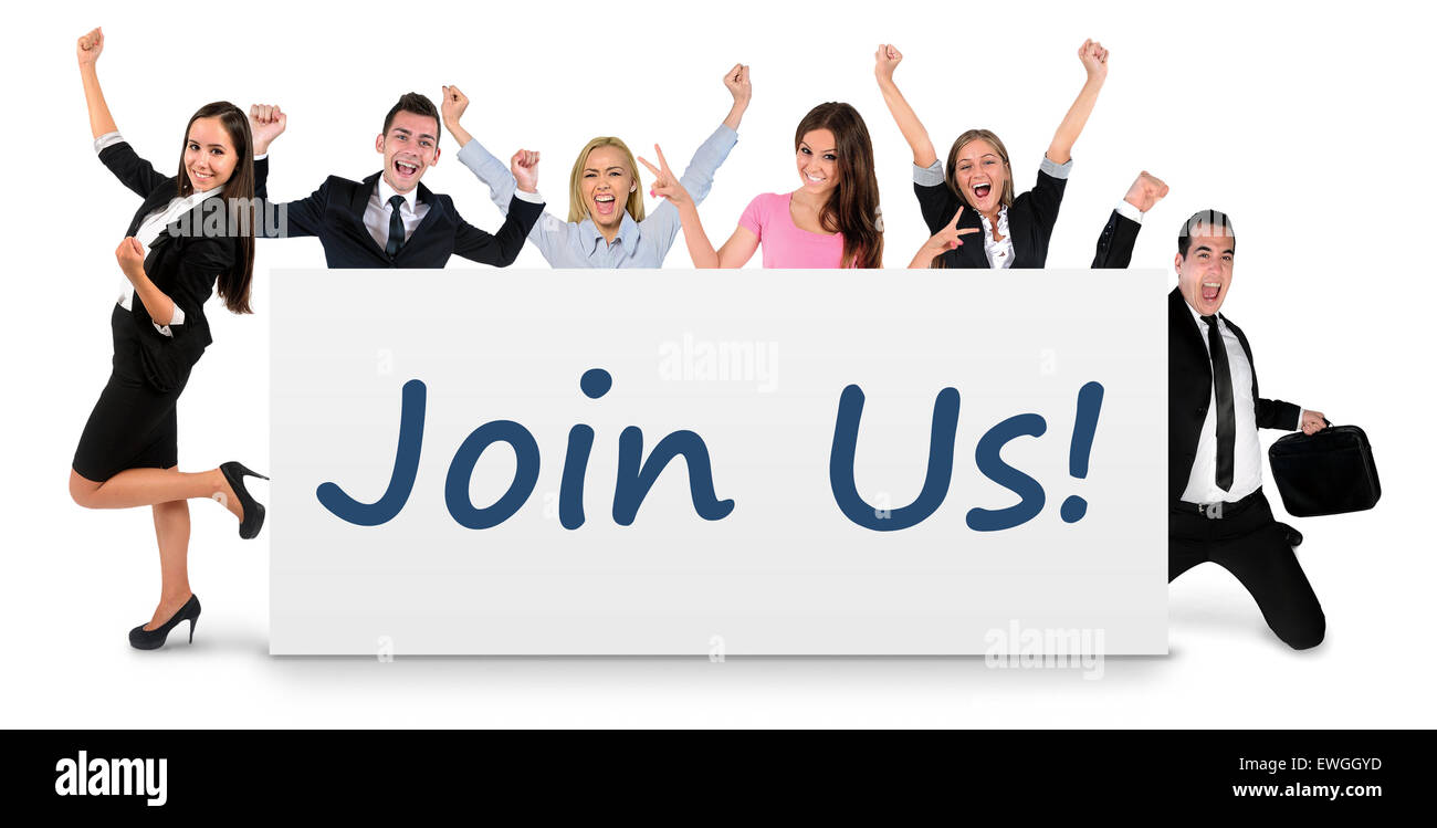 Join us word writing on banner Stock Photo - Alamy