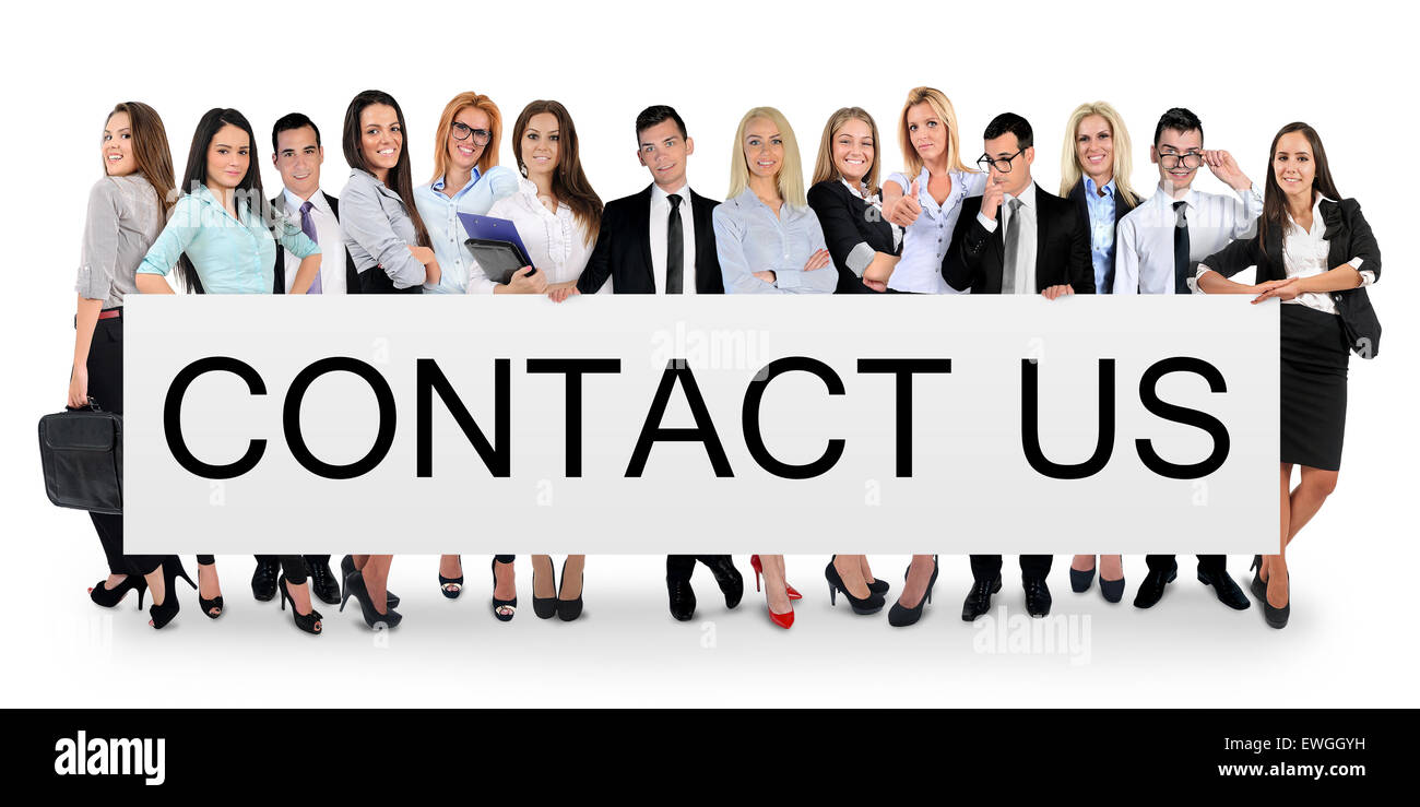 Contact us word writing on banner Stock Photo - Alamy