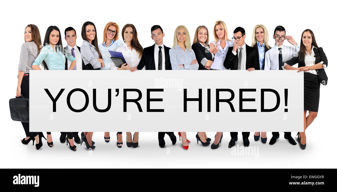 You are hired word writing on white banner Stock Photo - Alamy