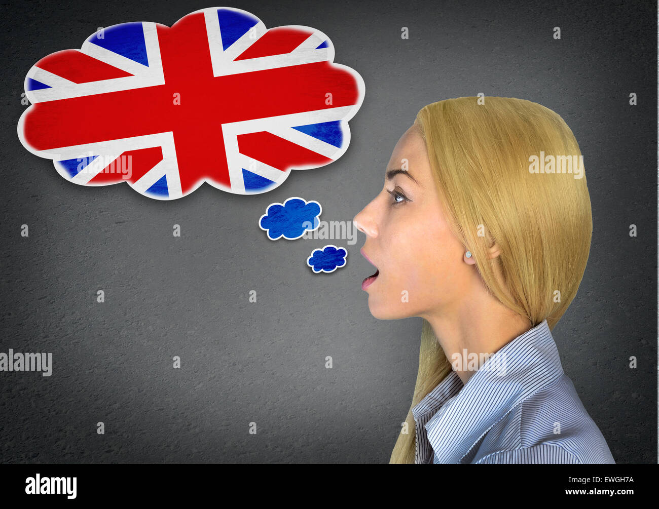 Woman speaking english in bubble Stock Photo - Alamy