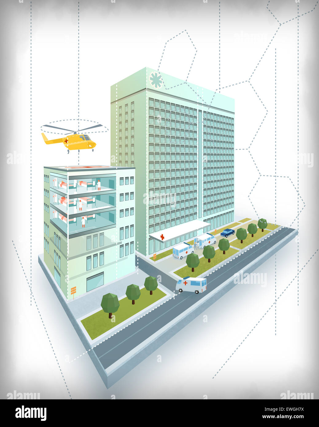 Isometric hospital having helipad on roof modern 3D design model ...