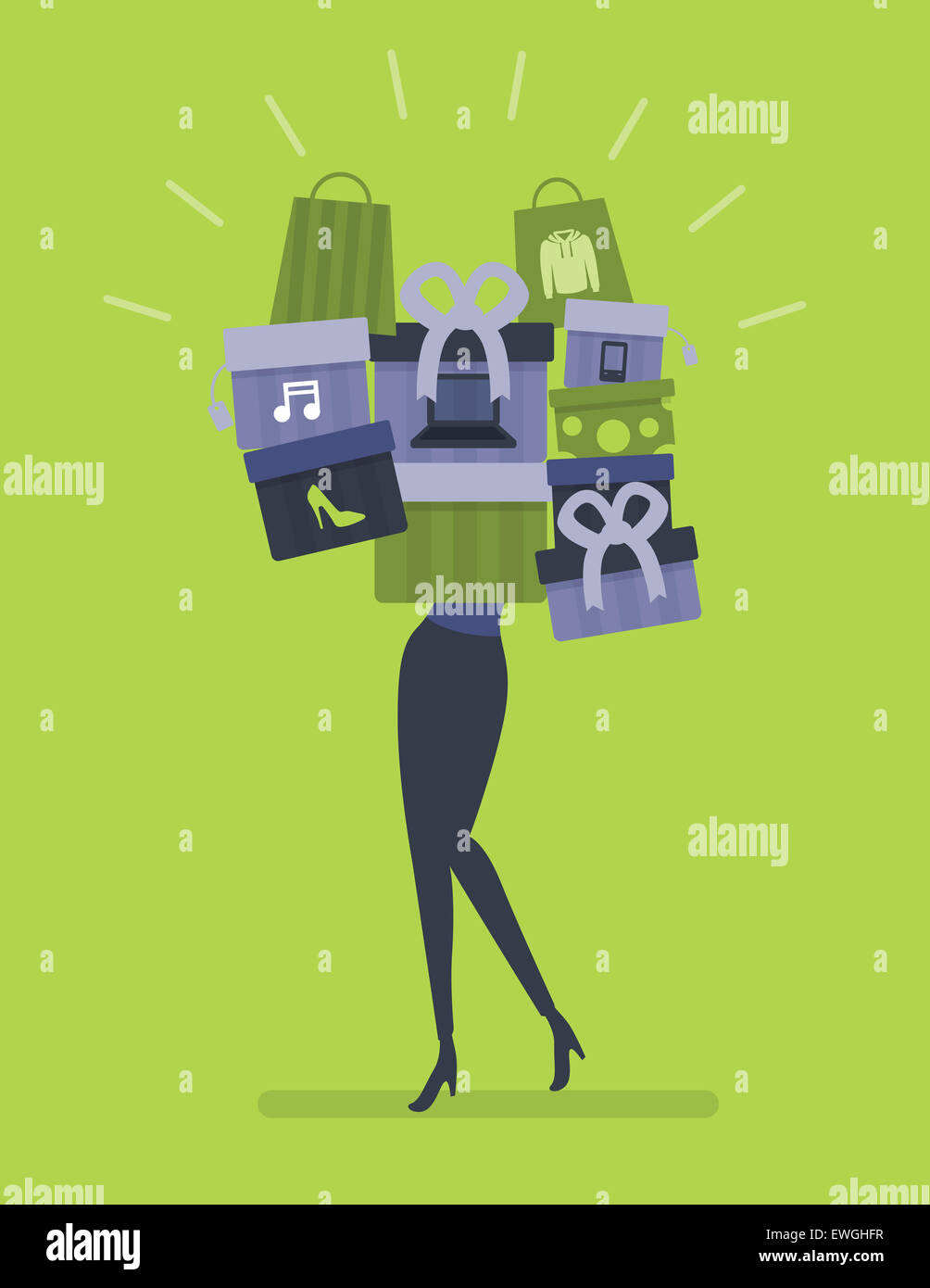 Illustration image of woman excess shopping Stock Photo - Alamy