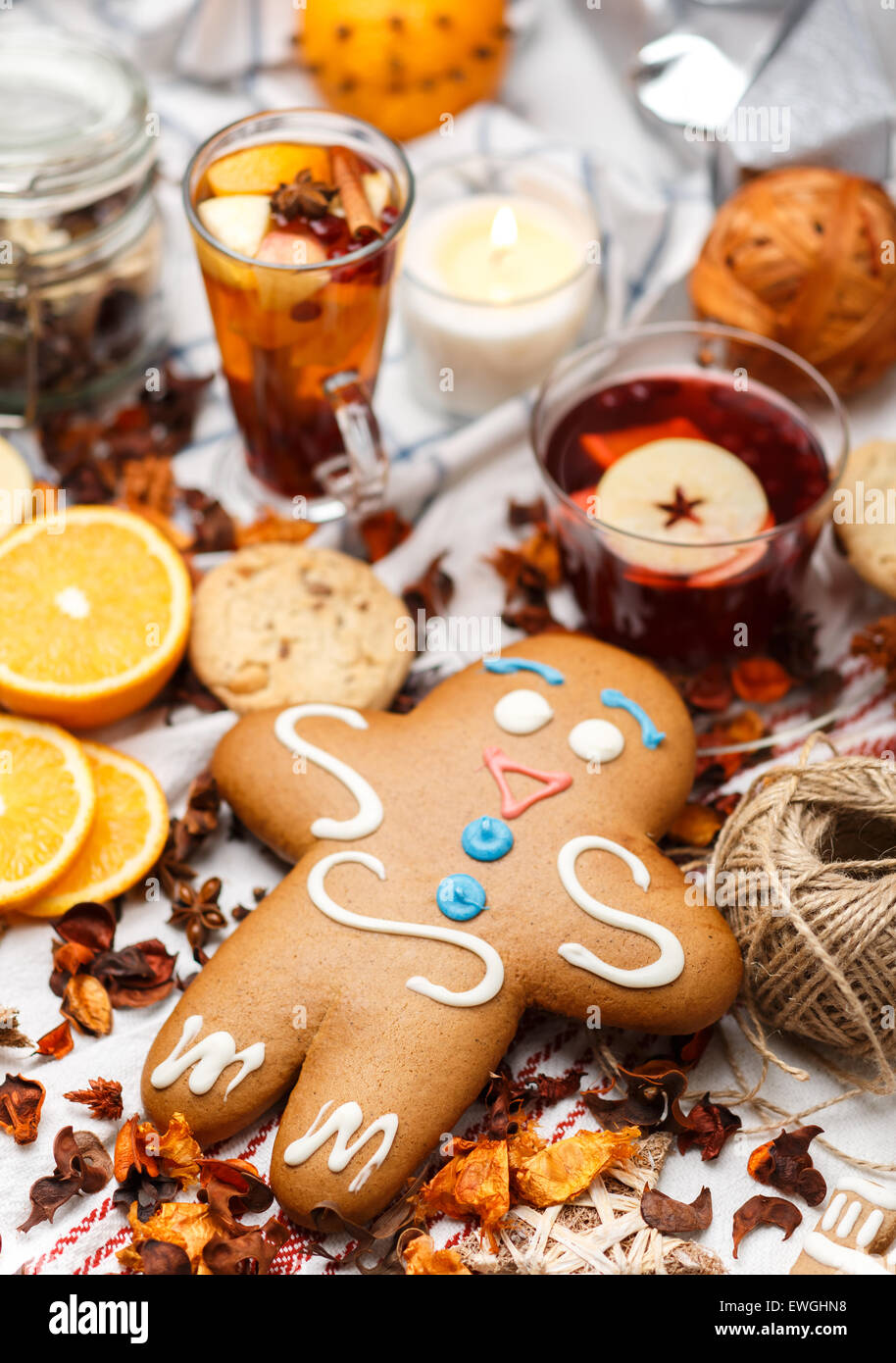 giant gingerbread among pieces of fruits and spices Stock Photo - Alamy