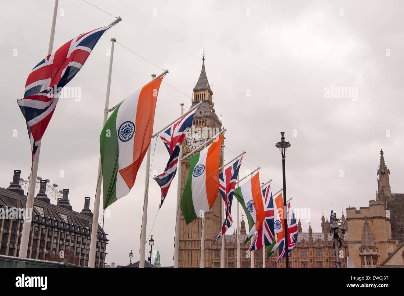 Union Jack and Indian flag, Big Ben, London, UK Stock Photo - Alamy
