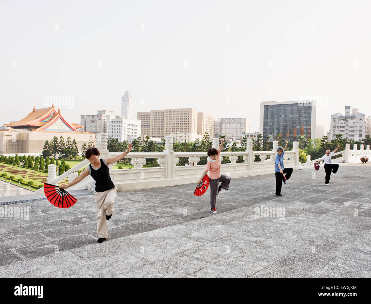 Groups of people exercise daily at Taipei's Chiang Ka-shek Memorial ...
