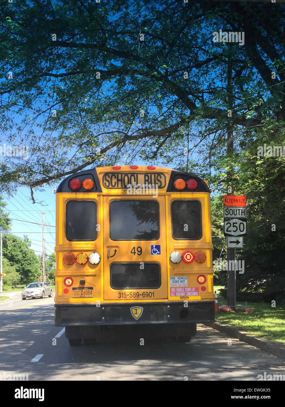Yellow school bus on the road Stock Photo - Alamy