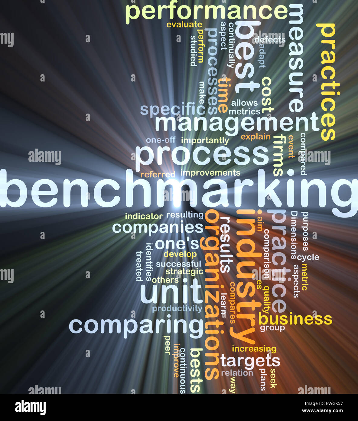 Background concept wordcloud illustration of benchmarking glowing light ...