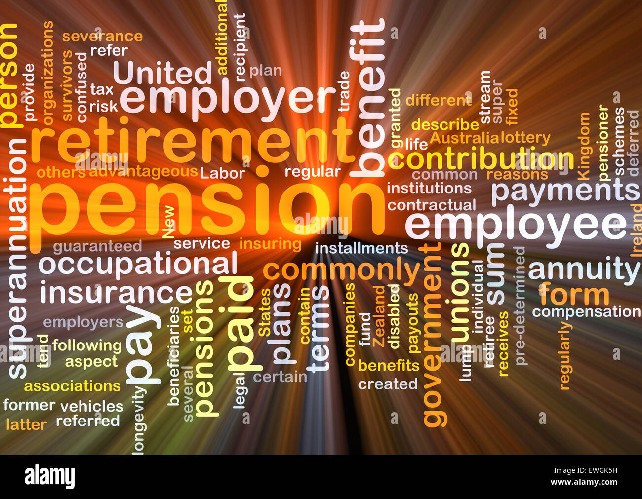 Background concept wordcloud illustration of pension glowing light ...