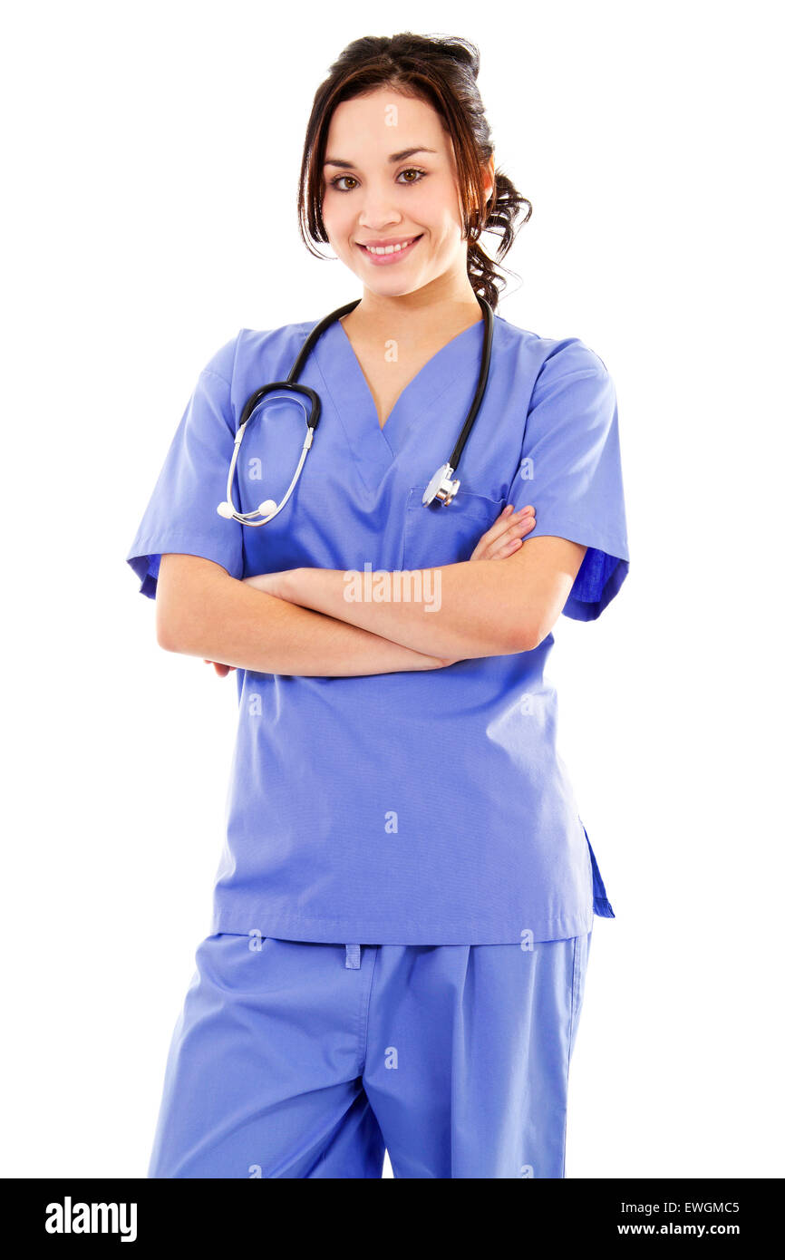 Stock image of female medical worker over white background Stock Photo ...