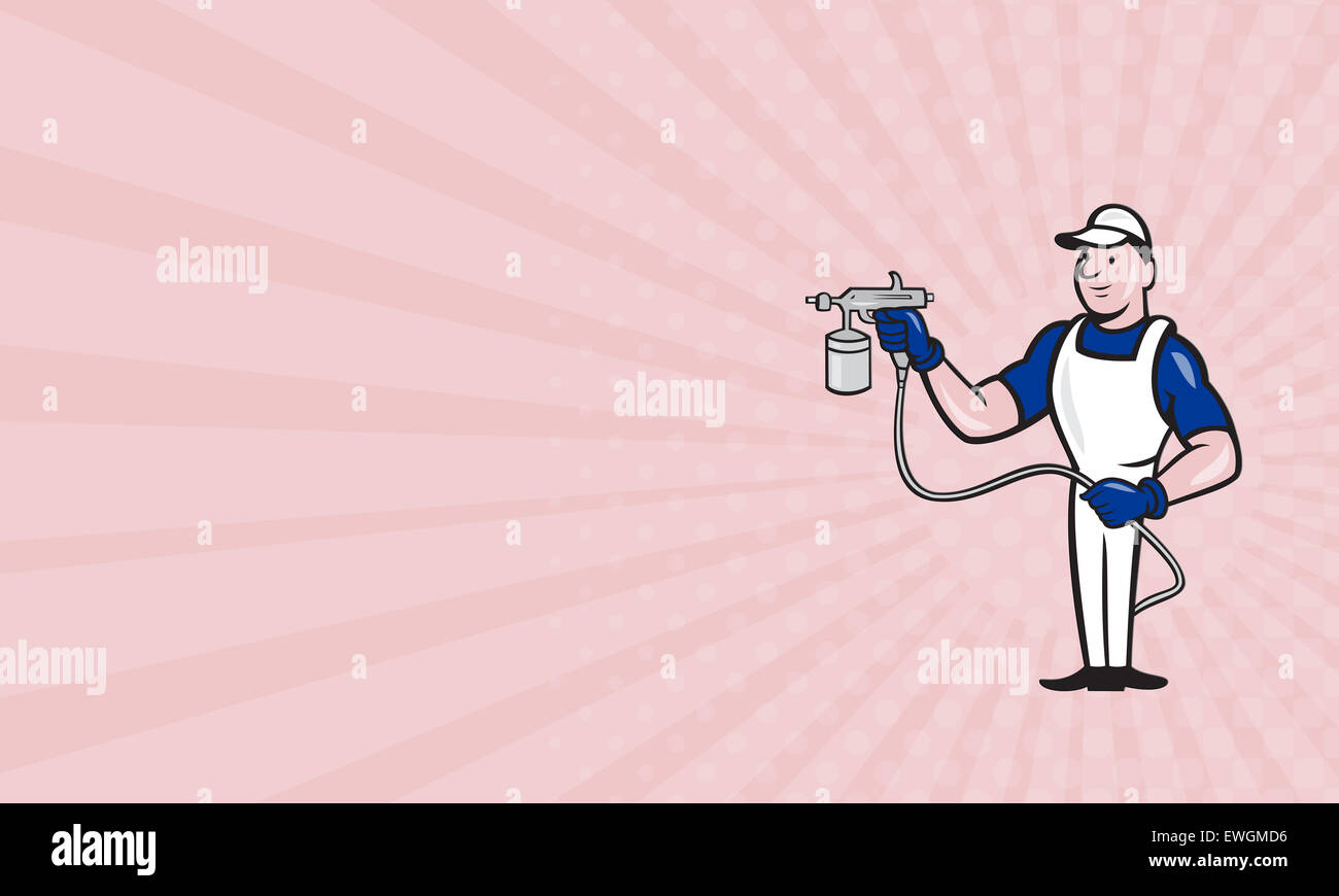 Business card showing illustration of spray painter with spray paint ...