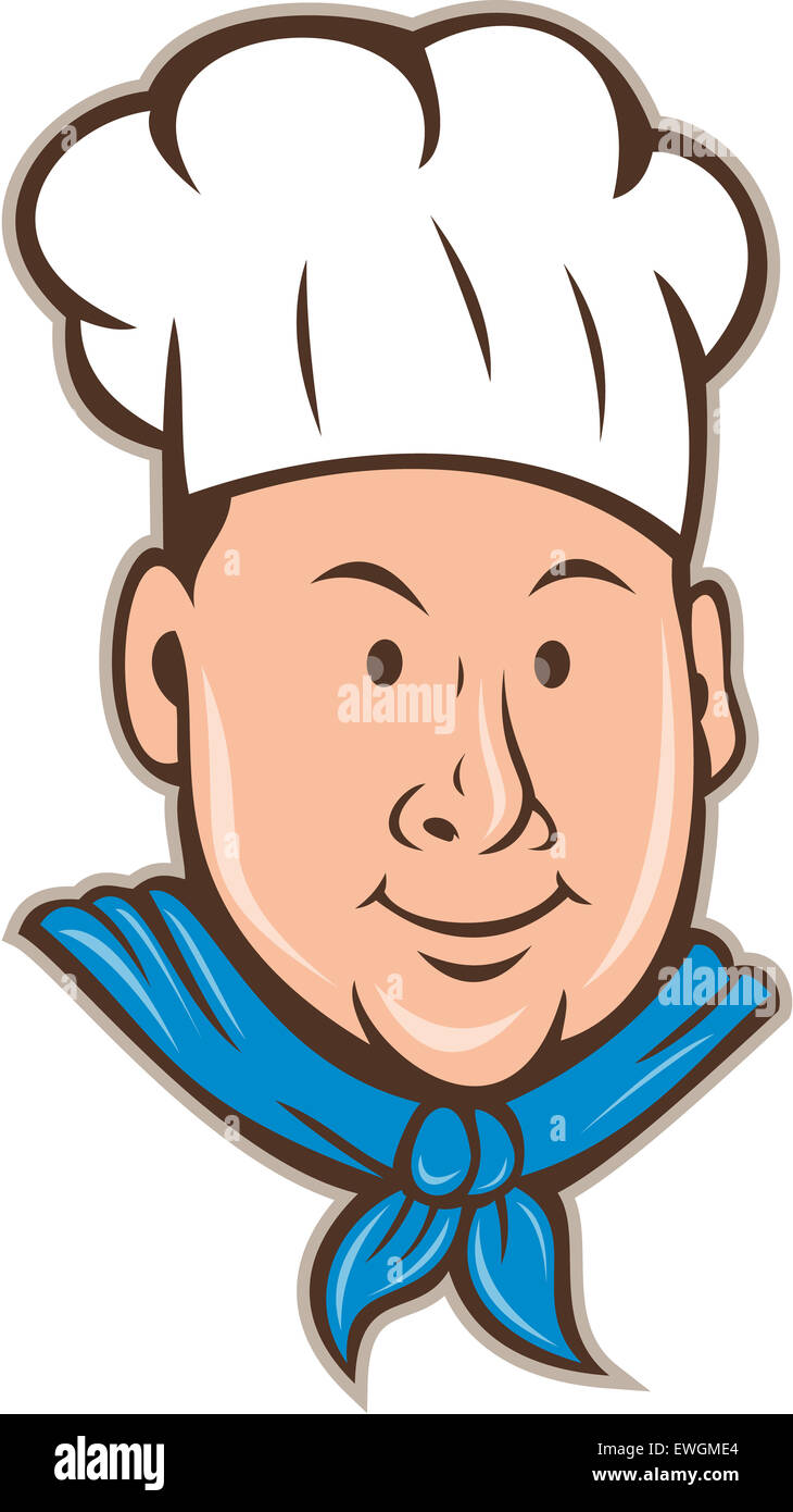 Illustration of a happy chef cook wearing chef's hat and scarf smiling ...